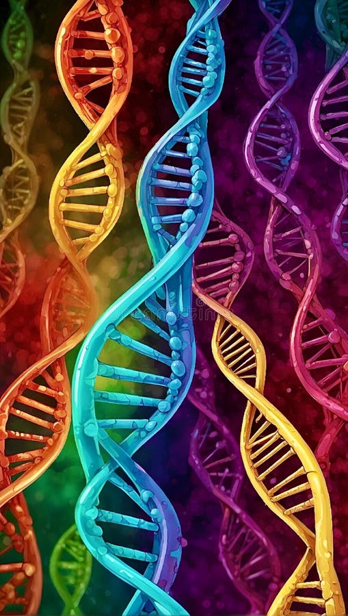 A View of Brightly Colored DNA Strands in Vertical Format. AI Generated ...