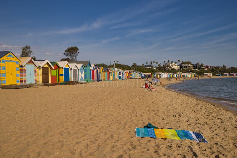 View of Brighton Bathing Boxes at Brighton Beach Editorial Photo ...