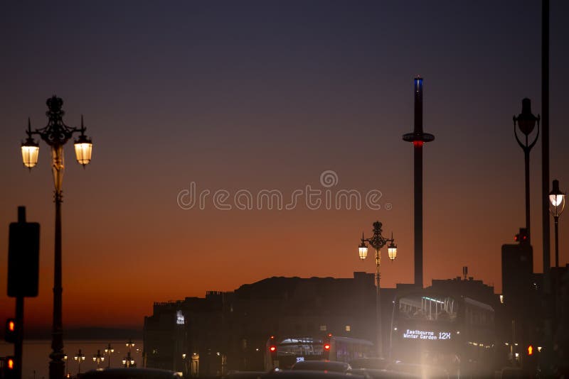 View of Brighton at Night with Sunset Editorial Photography - Image of ...