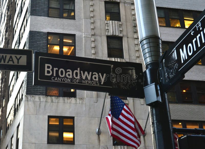 View of broadway street stock photo. Image of clouds - 98155396