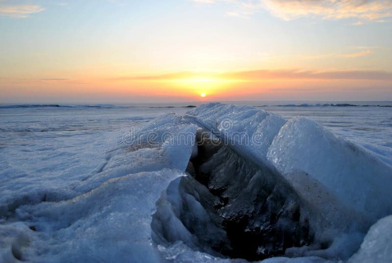 View of the Broken Melting Ice Cover of the Volga River Against the ...