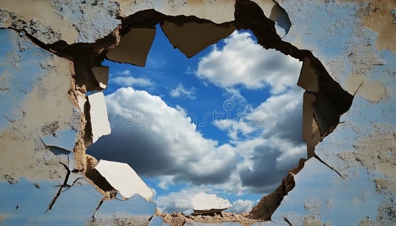 View through Broken Window on Cloudy Sky Stock Image - Image of summer ...