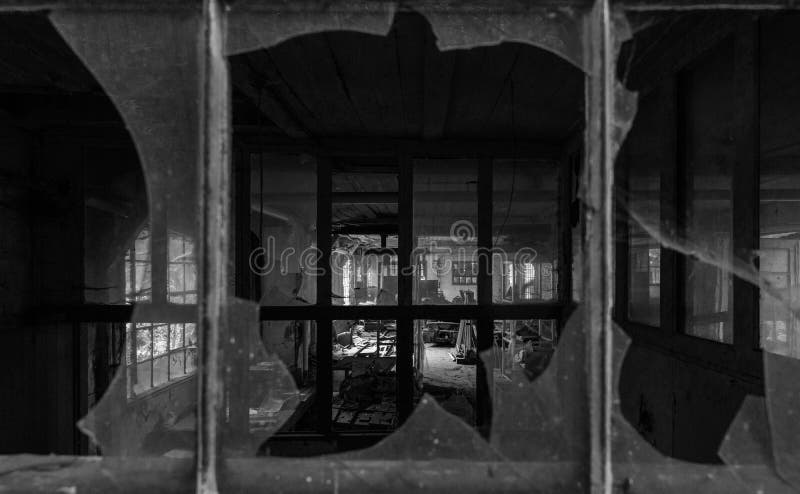 Broken Windows on Old Warehouse Stock Photo - Image of industrial ...