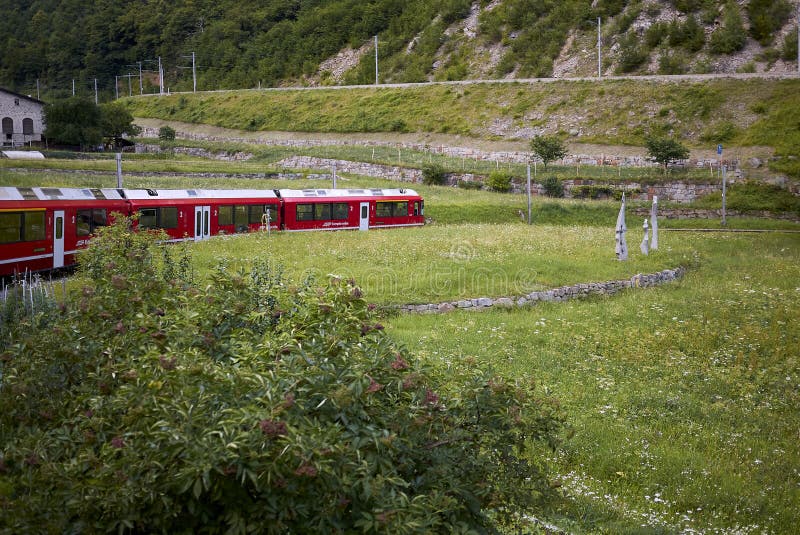 Brusio Spiral Viaduct at Swiss Alps Stock Image - Image of railway ...