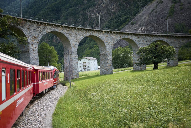 Brusio Spiral Viaduct at Swiss Alps Stock Image - Image of railway ...