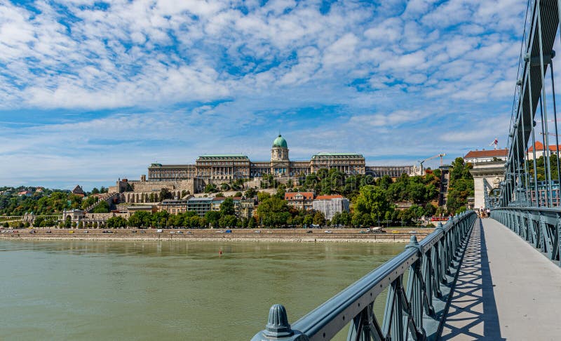 View of Buda Castle from Chain Bridge in Budapest, Hungary. Editorial ...