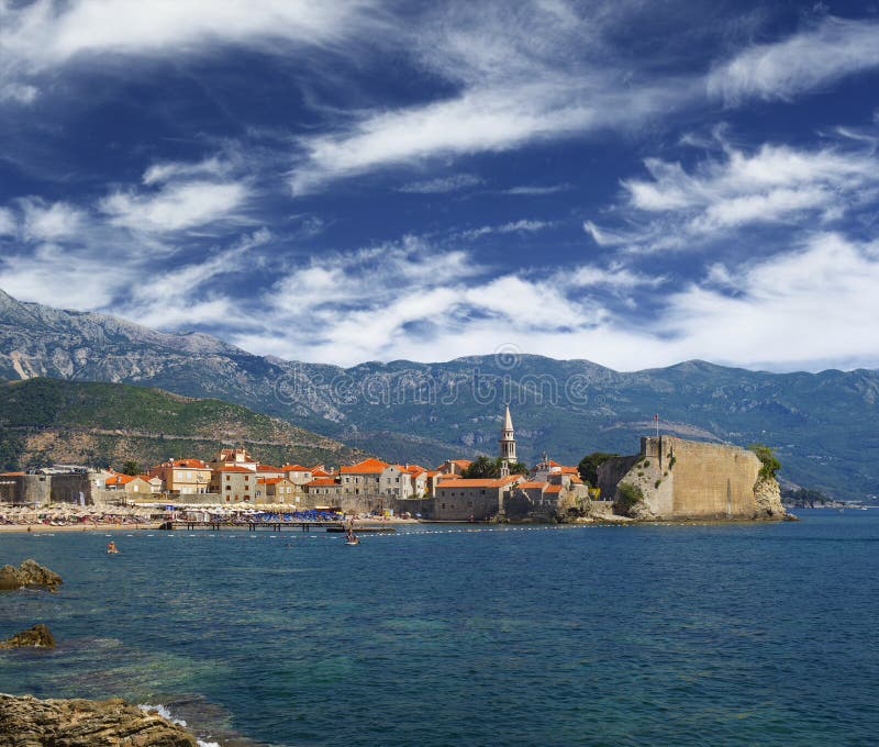 View on Budva stock photo. Image of town, blue, mediterranean - 60467012