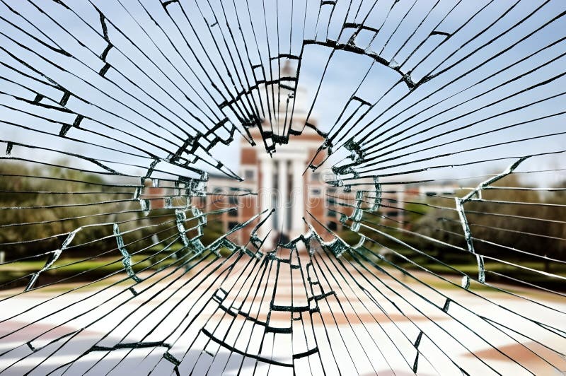 View of a Building through a Broken Glass Window Stock Image - Image of ...