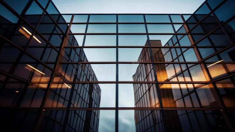 A View of a Building with Glass Windows and an Outside Light, AI Stock ...