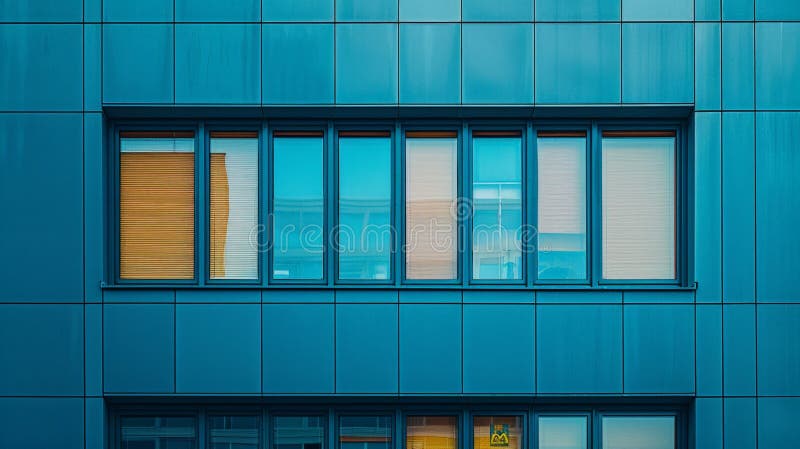 Building with Blue Facade and Windows Stock Image - Image of ...