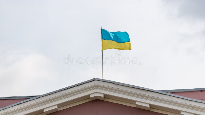 View of a Building with Ukraine Flag Stock Image - Image of sign ...