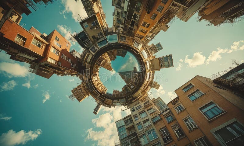 A View of Buildings with a Circular Object in the Middle of the Image ...
