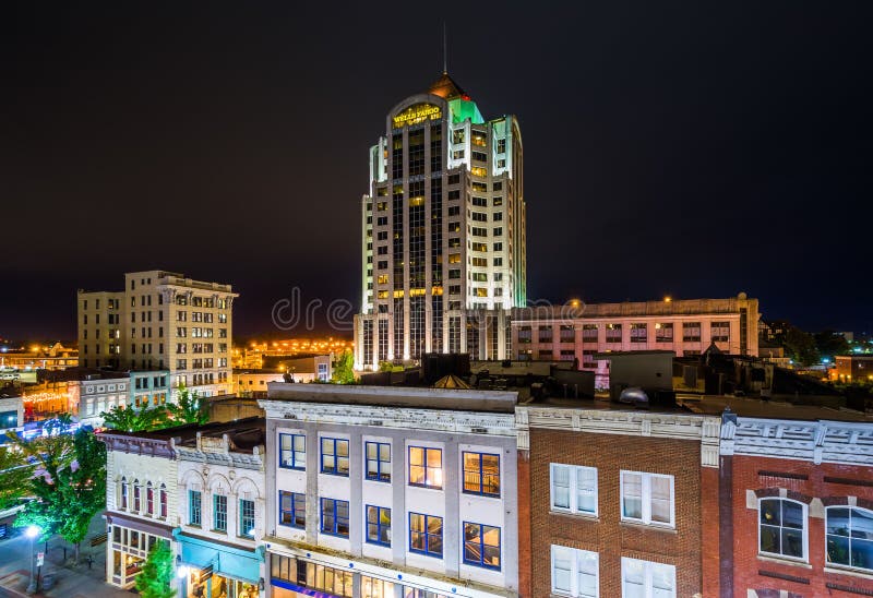 View of Buildings in Downtown at Night, in Roanoke, Virginia Editorial ...