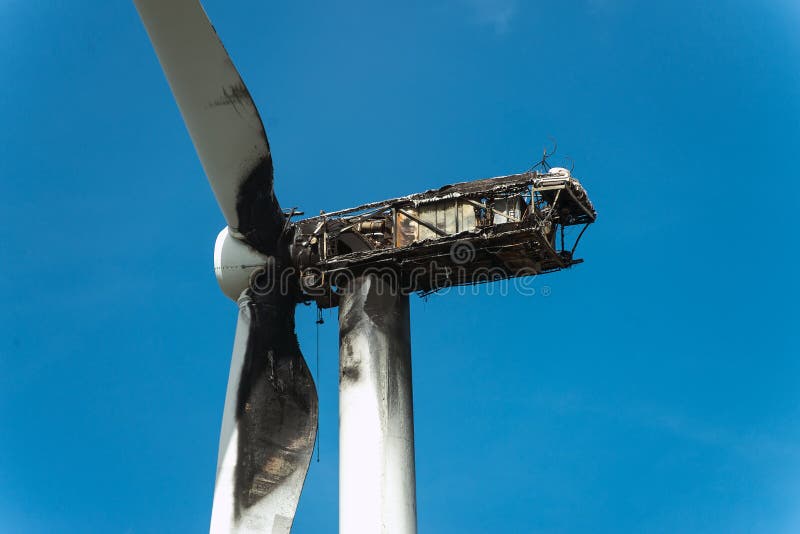 Burned wind turbine. stock photo. Image of industry, defective - 53913854