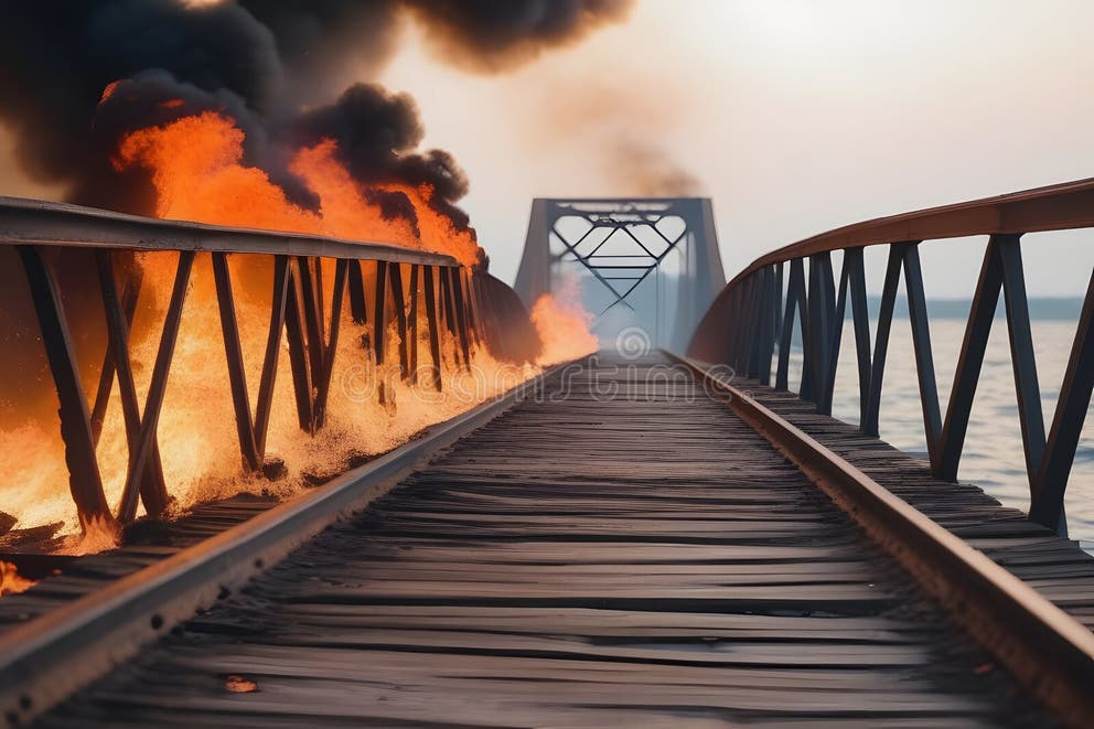 View of the Burning Bridge. Generative AI Stock Illustration ...