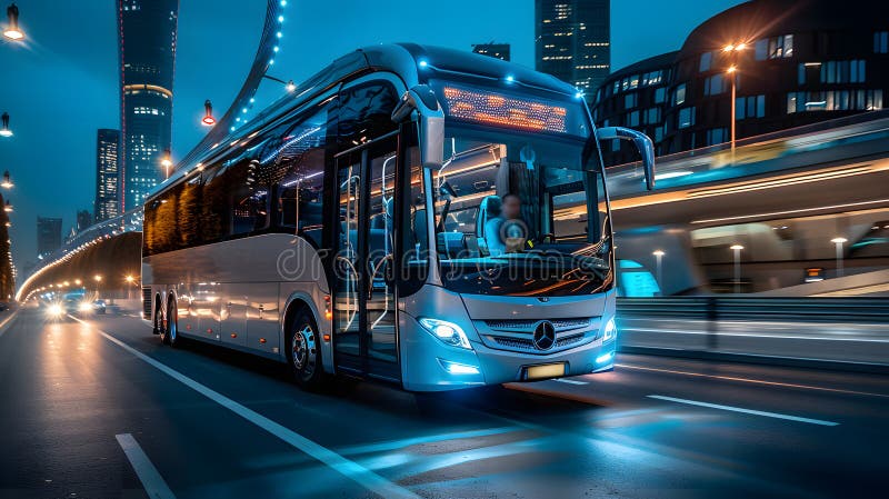 View of Bus on Highway Road Stock Image - Image of dawn, countryside ...