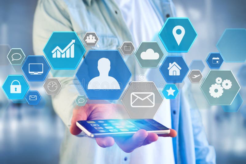 Business Network Application Displayed on a Futuristic Interface Stock ...