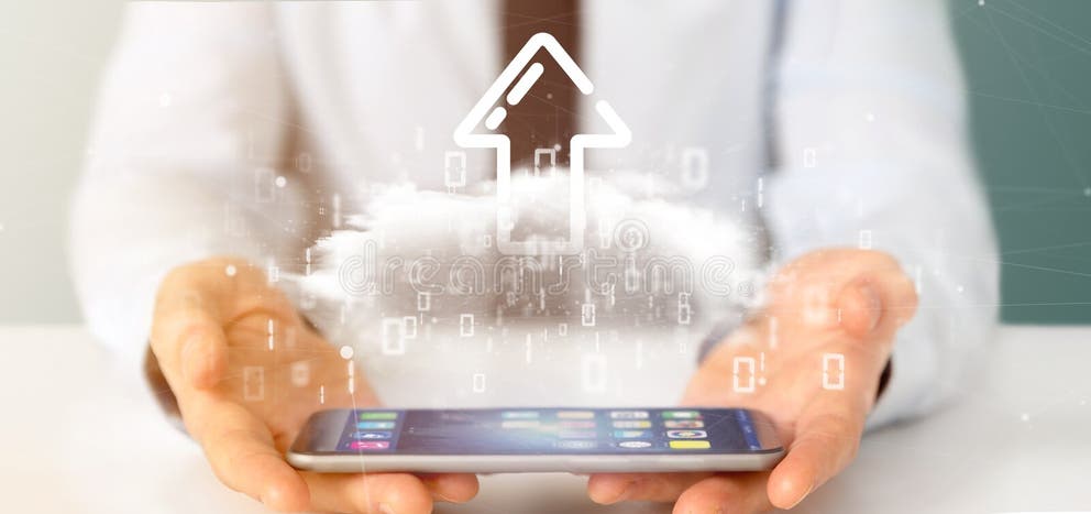 Businessman Holding a Binary Cloud with Upload Internet Arrow 3d Rendering Stock Photo - Image ...