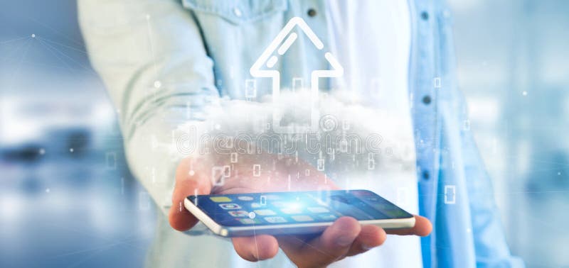 Businessman Holding a Binary Cloud with Upload Internet Arrow 3d Rendering Stock Photo - Image ...