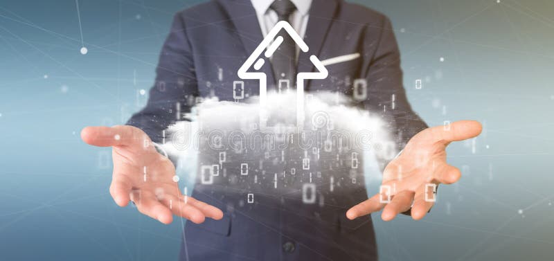 Businessman Holding a Binary Cloud with Upload Internet Arrow 3d Rendering Stock Photo - Image ...