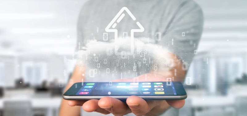 Businessman Holding a Binary Cloud with Upload Internet Arrow 3d Rendering Stock Photo - Image ...