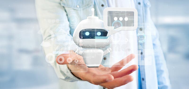 Businessman Holding Chatbot with Binary Code, Message and Data 3d ...