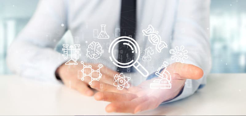 Businessman Holding a Cloud of Science Icon Stock Illustration ...