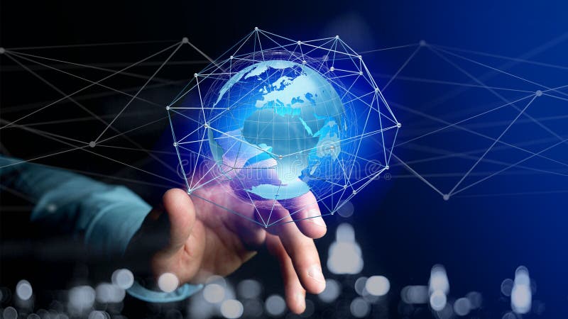 Businessman Holding a Connected Network Over a Earth Globe Concept on a ...