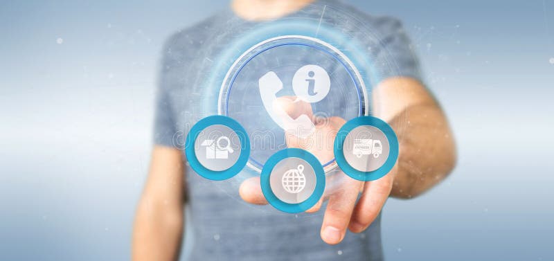 Businessman Holding a Customer and Assistance Hotline Service 3d ...