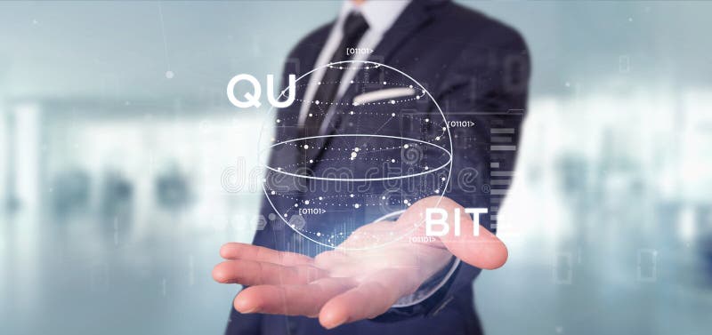 Businessman Holding Quantum Computing Concept with Qubit Icon 3d ...