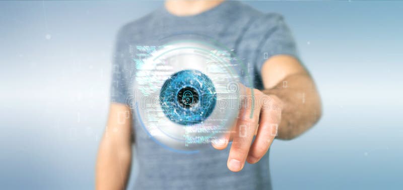Businessman Holding A Visual Recognition Eye Concept With Data - 3d ...