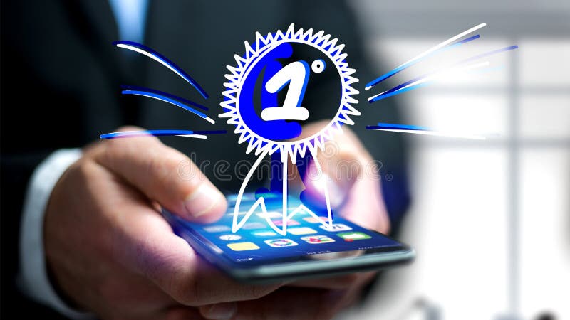 Businessman Using a Smartphone with a Hand Drawn Reward for the Stock ...