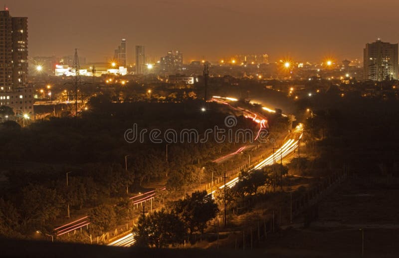 View of a Busy Road at Night Time Stock Photo - Image of background ...