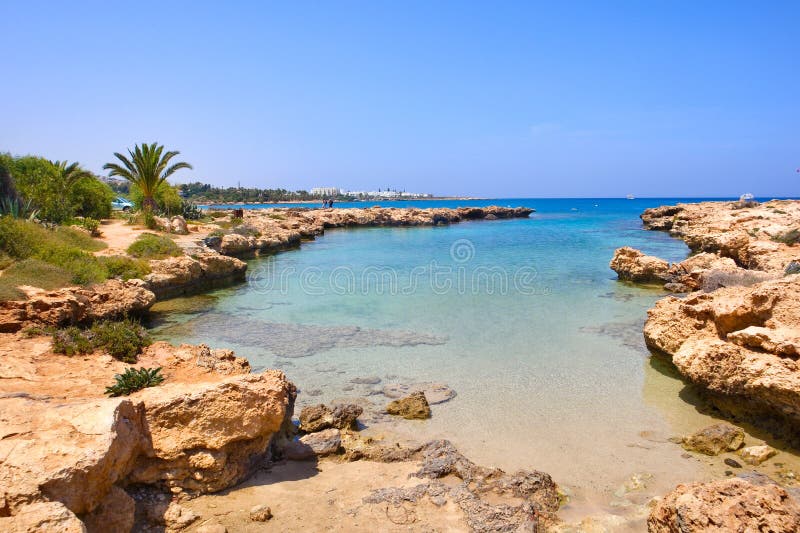 View of Byzakia Beach in Protaras, Cyprus Stock Image - Image of sand ...