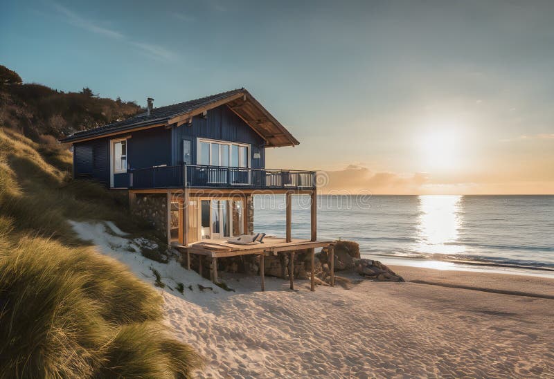 A View of a Cabin on the Beach Stock Illustration - Illustration of ...