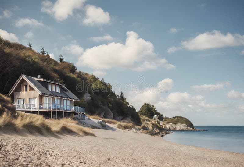 A View of a Cabin on the Beach Stock Illustration - Illustration of ...