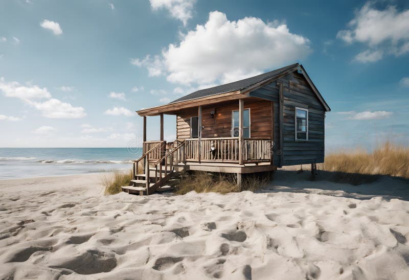 A View of a Cabin on the Beach Stock Illustration - Illustration of ...