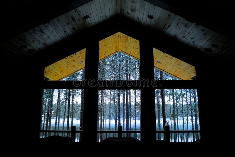 View from Cabin Window Out To Winter Forest Snowy Stock Image - Image ...