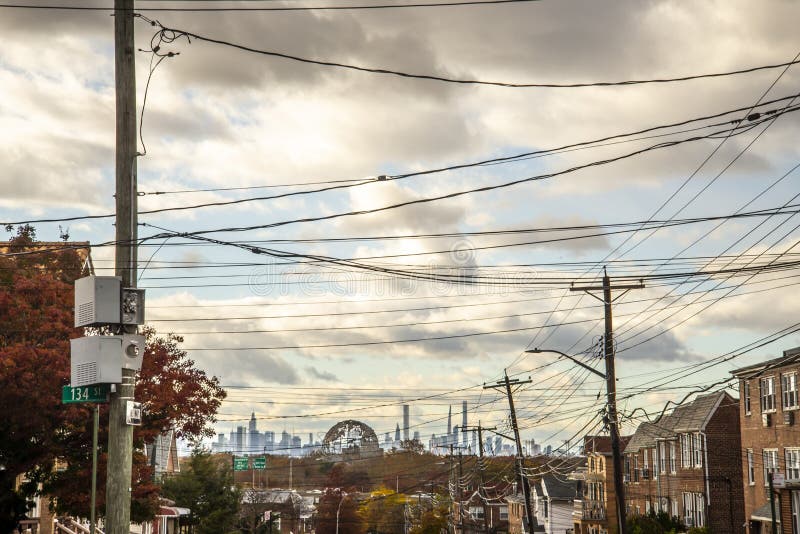 Cable lines in the city stock image. Image of building - 234787937