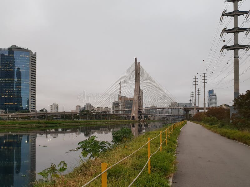 View of the Cable-stayed Bridge of the Marginal Pinheiros in Sao Paulo ...