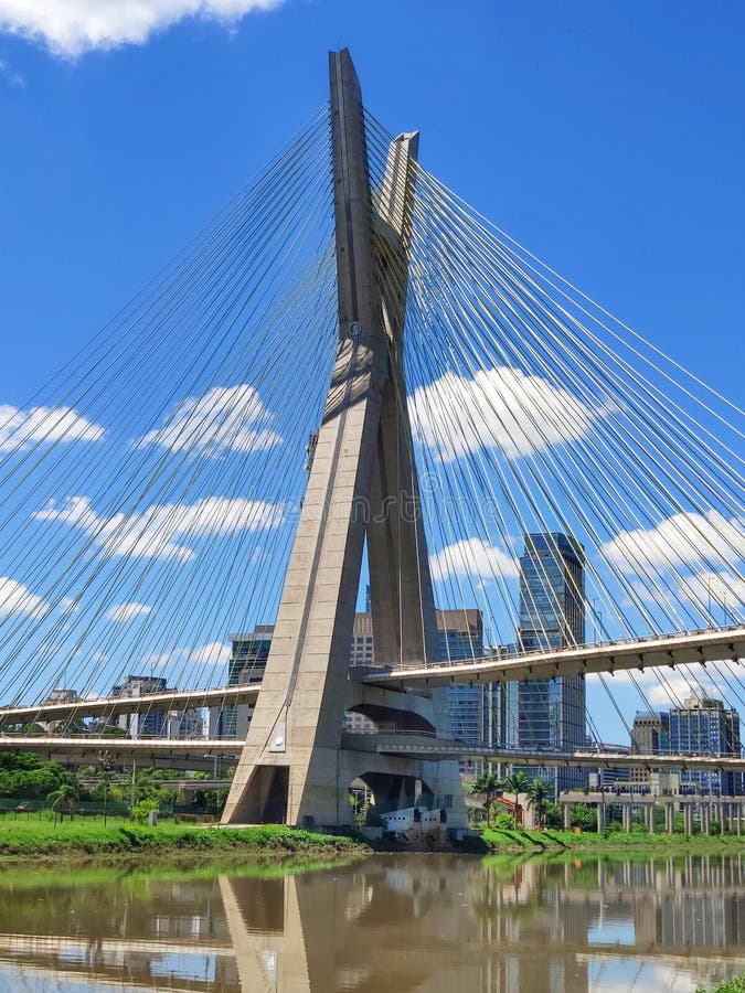 View of the Cable-stayed Bridge of the Marginal Pinheiros in Sao Paulo ...