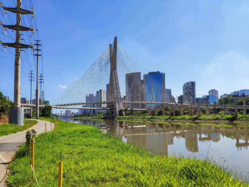 View of the Cable-stayed Bridge of the Marginal Pinheiros in Sao Paulo ...