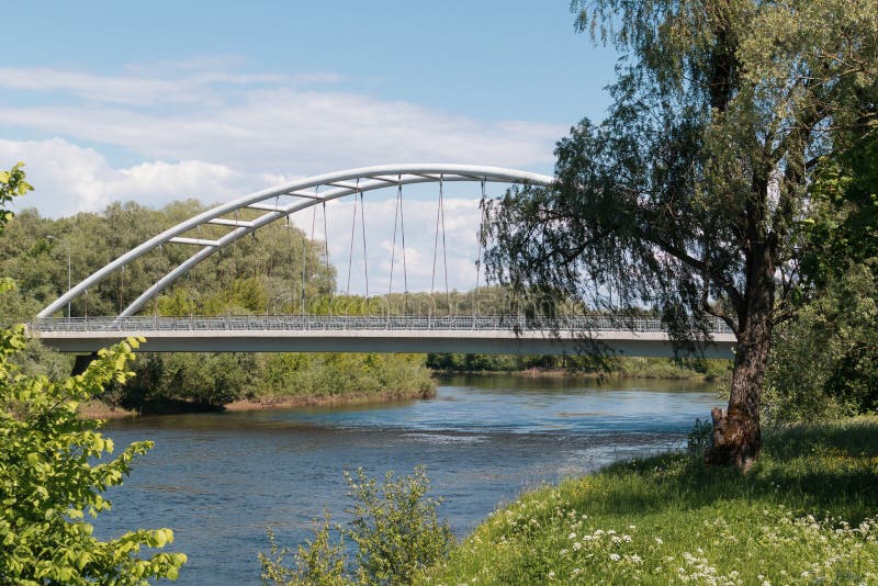 View of the Cable-stayed Bridge Over the River from the Shore Stock ...