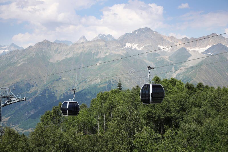 View of Cableway with Modern Cabins in Mountains Stock Photo - Image of ...
