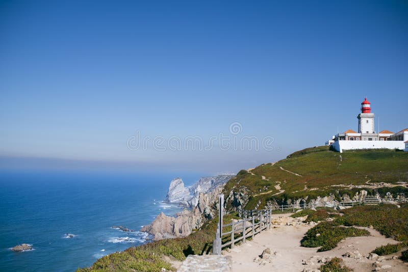 View of Cabo Da Roca Lighthouse. Stock Image - Image of lighthouse ...