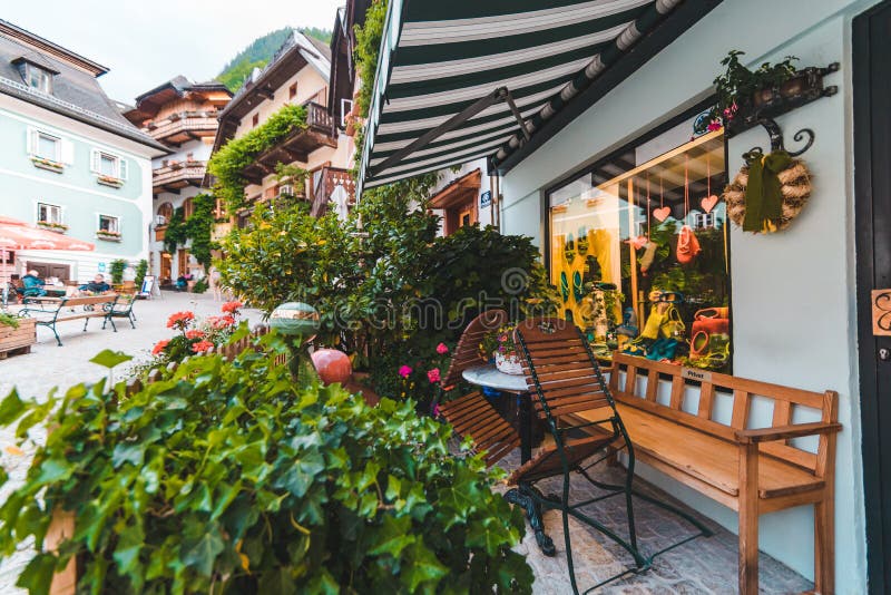 View of Cafe at Hallstatt Central Square Stock Image - Image of central ...