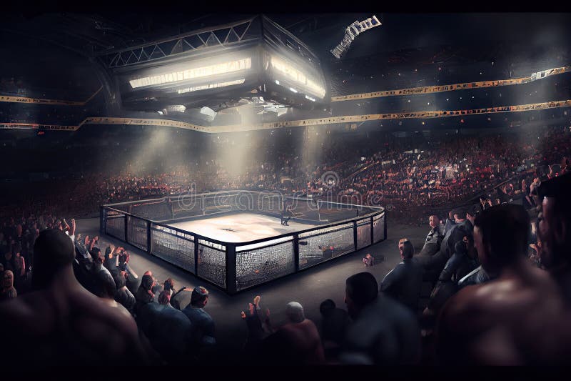 View of Cage Fight Arena, with View of the Audience and Their Reactions ...