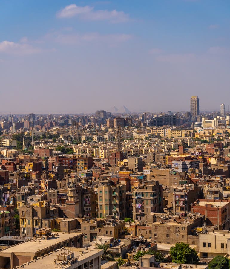 View of Cairo from the Alabaster Mosque Under a Blue Cloudy Sky and ...