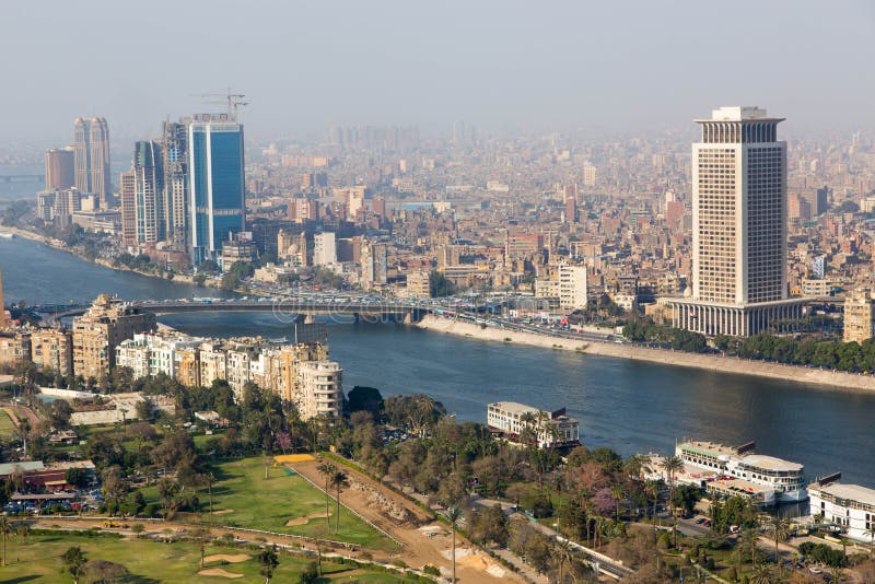 View of Cairo and Nile River Editorial Photography - Image of bridge ...