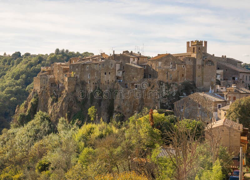 View of Calcata Vecchia from Mountain Road in Italy Stock Photo - Image ...